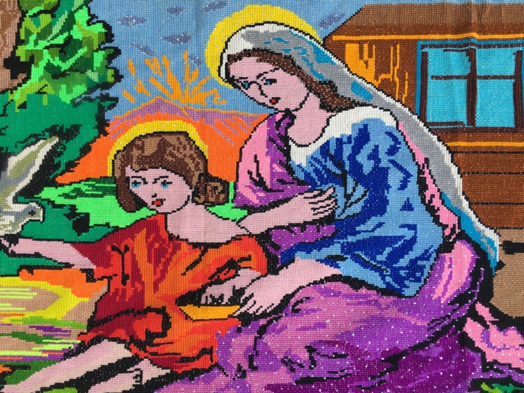 2x4 Vintage Tapestry Pictorial Handmade Tapestry Religious Tapestry ...