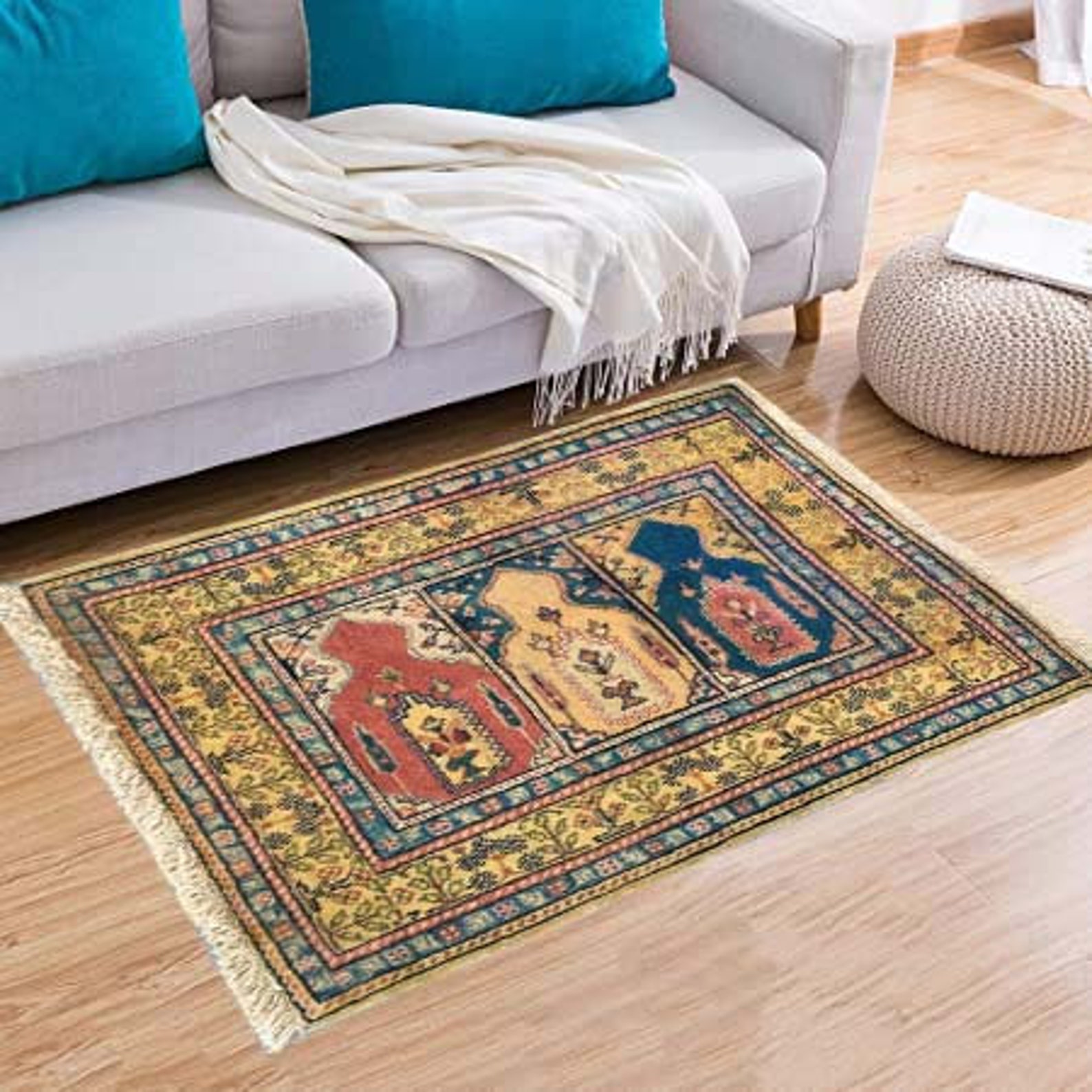 2X3 Vintage Turkish Rug Silk Rug Handwoven Kesray Rug Boho - Etsy