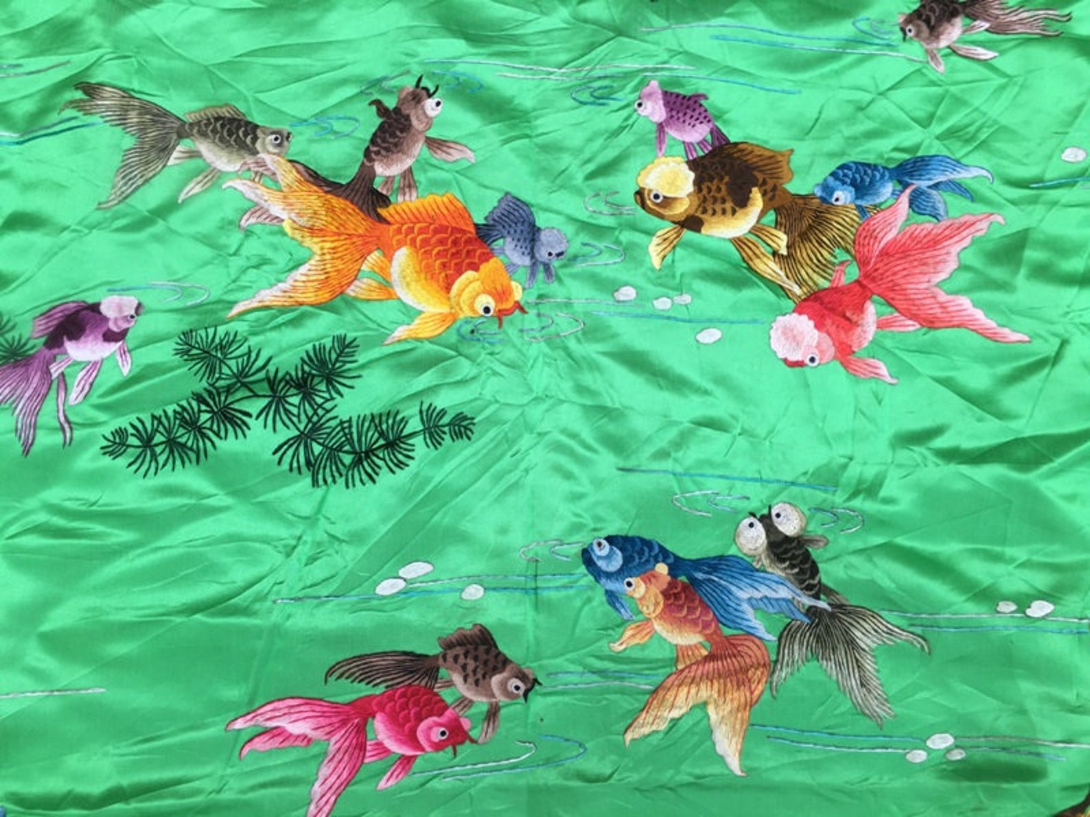 5x6 Vintage Chinese Table Cloth Silk Fishes Table Cover - Etsy