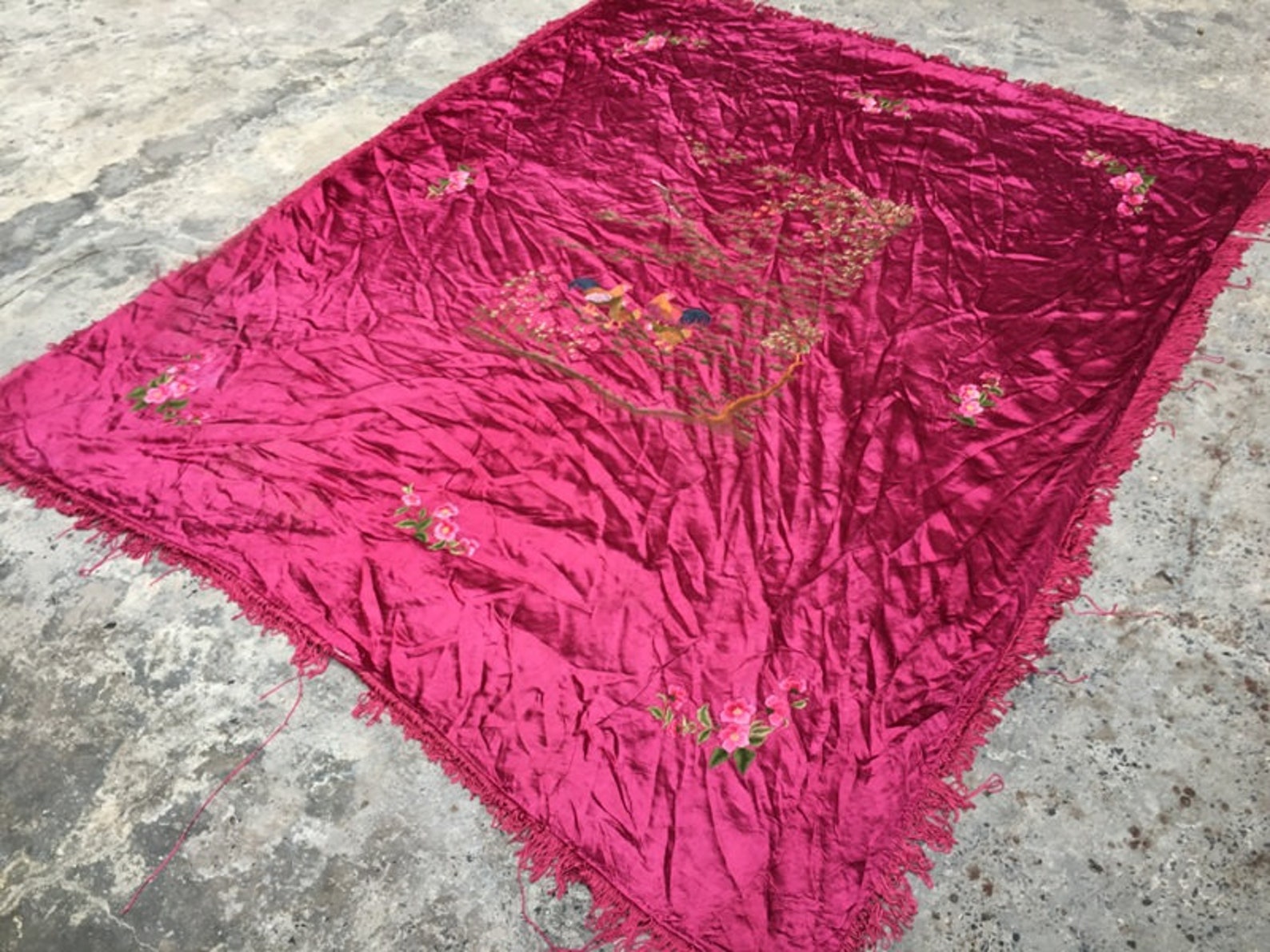 5x7 Low Price Vintage Chinese Bedspread Silk Bedsheet Floral - Etsy