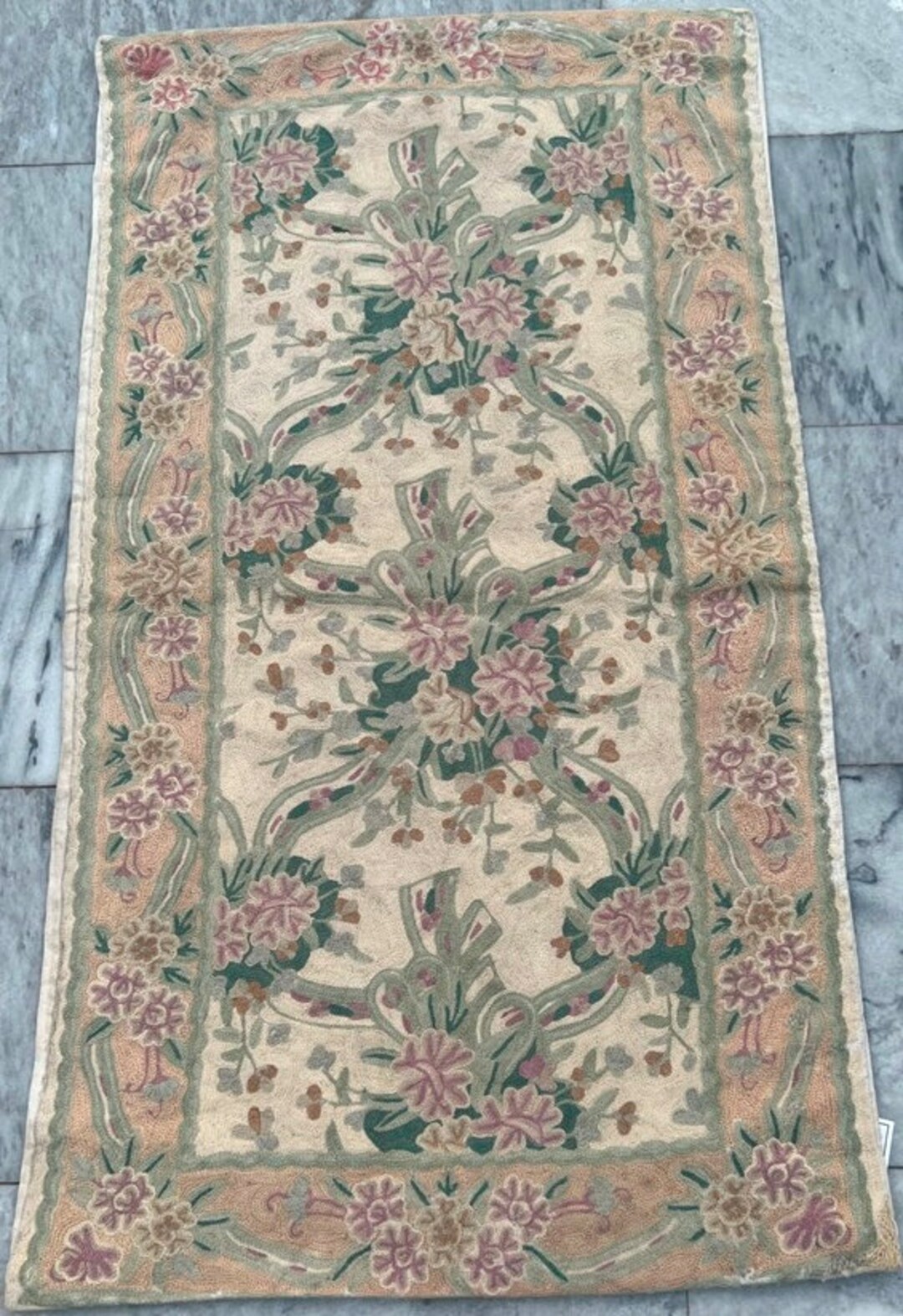 Vintage French Aubusson Rug, Floral Needlepoint, Handmade Wool Rug (2x4 ...