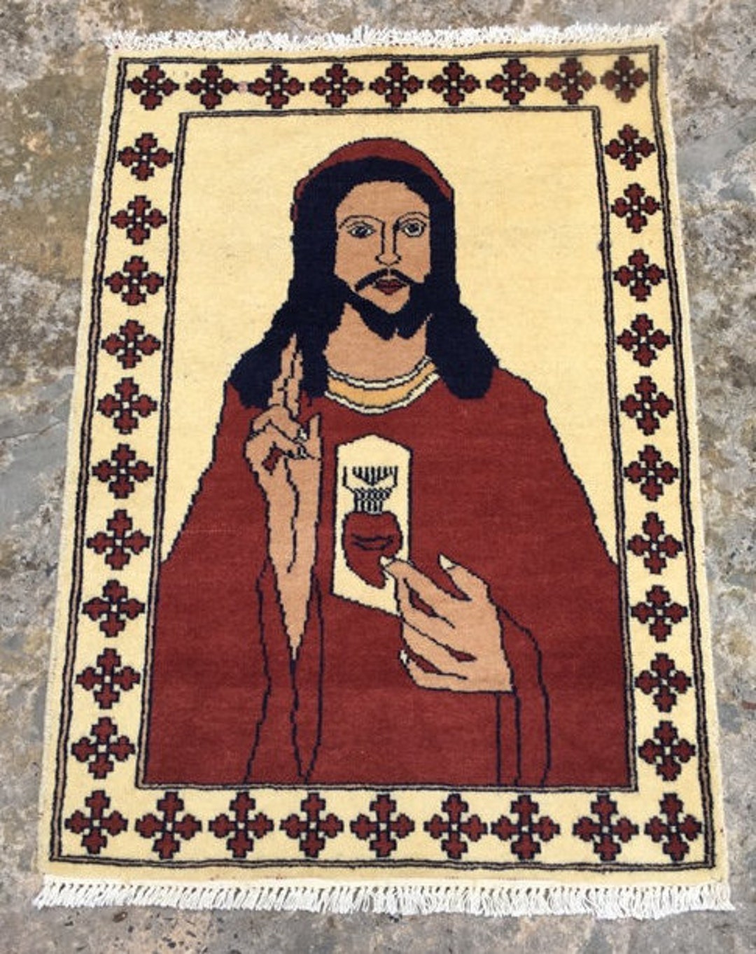 Handmade Rug Afghan Rug Vintage Rug Floor Rug Religions Rug Wall ...