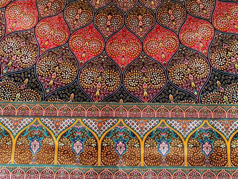 Extra Large Silk Turkish Style Rug: Blossoming Medallion Silky Bedroom ...