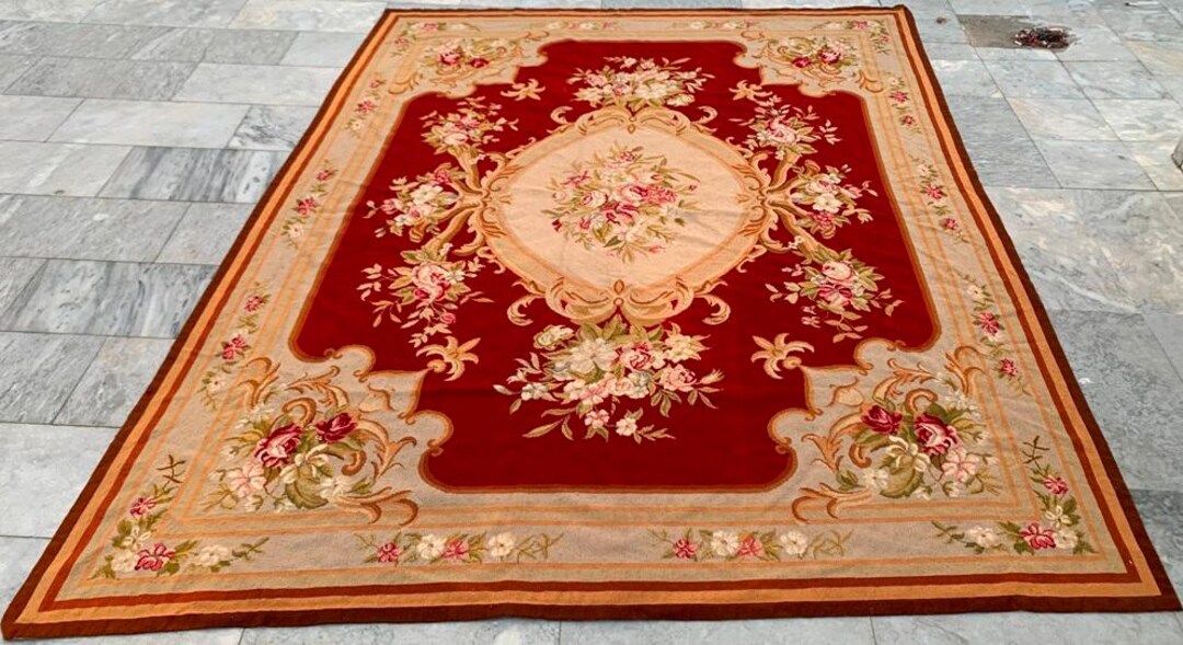 7x9 Vintage French Handmade Aubusson Rug, Needle Point Rug, Floral Rug ...