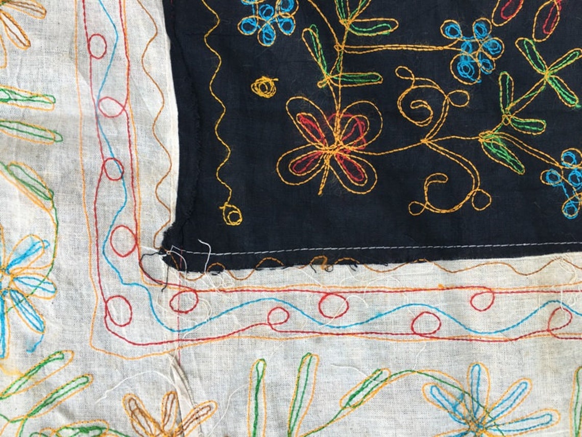 Vintage Hand Embroidery Bedspread 7x8 Ft, Bohemian Indian Wall Hanging ...