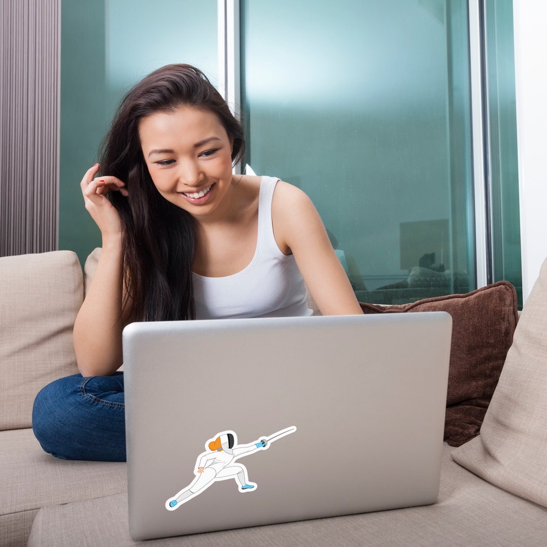 Fencing Girl Stickers (set of 2): Epee Fencer Lunge. Laptop or Notebook ...