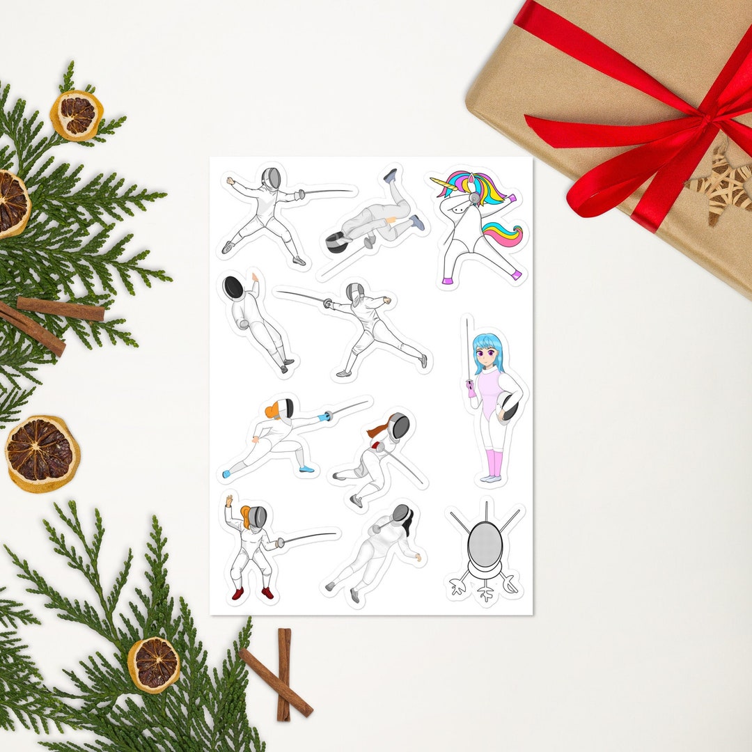 Fencing Stickers - Cartoon Illustrations Stickers Sheet for Fencers ...