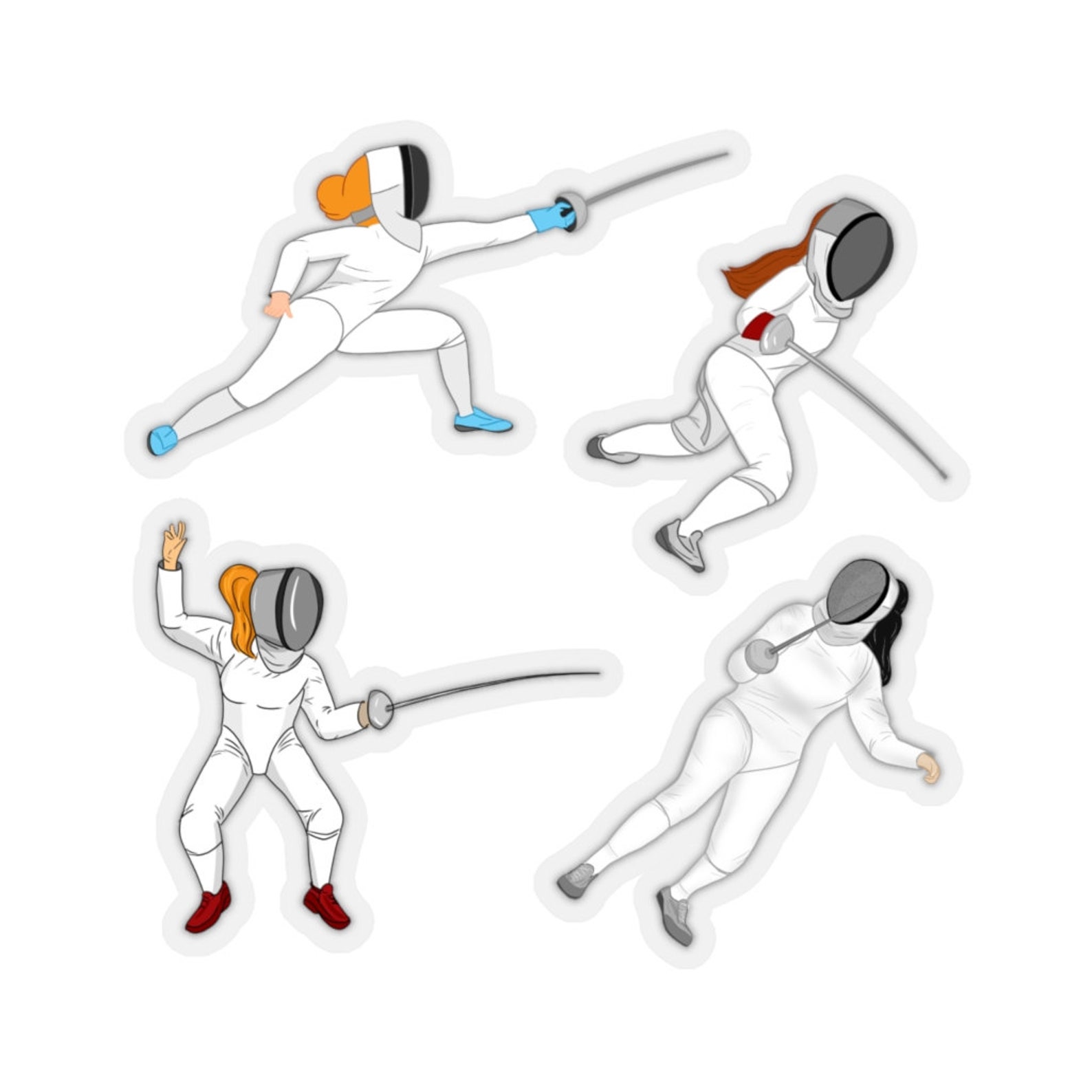 Fencing Stickers Set - Fencer Girls and Women Cartoons. Original ...
