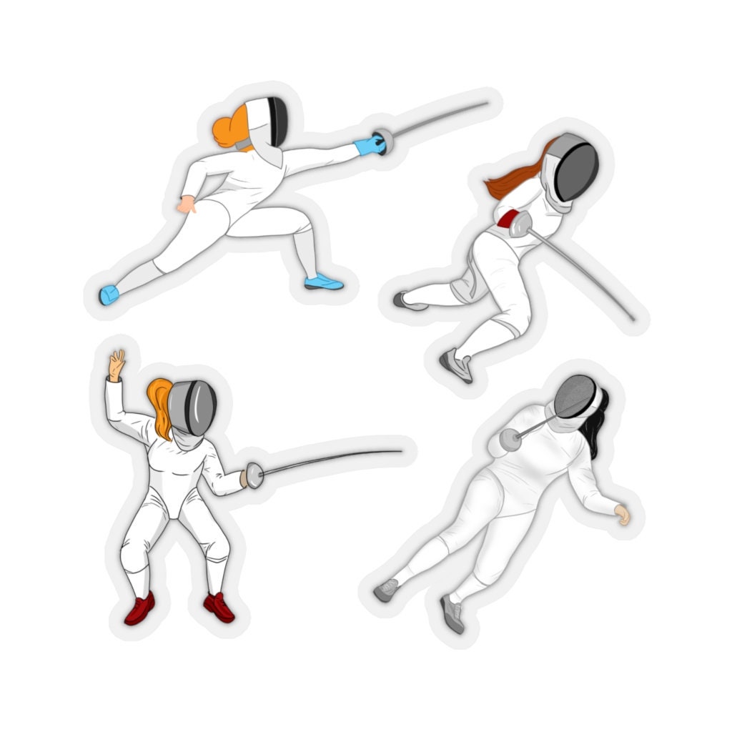 Fencing Stickers Set Fencer Girls and Women Cartoons. Original Fencing ...