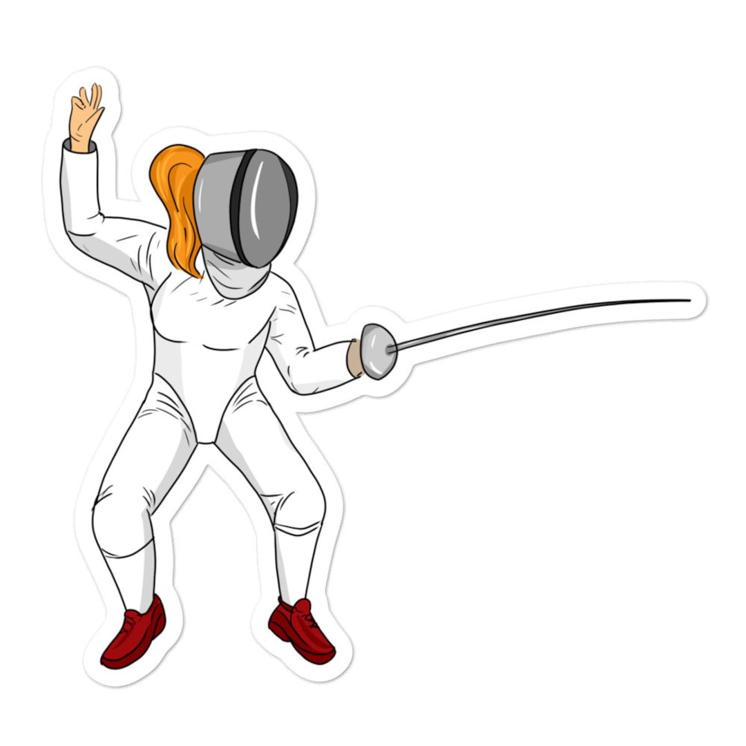 Fencing Sticker With Left-handed Fencer Girl En Garde. Fencing Athlete ...