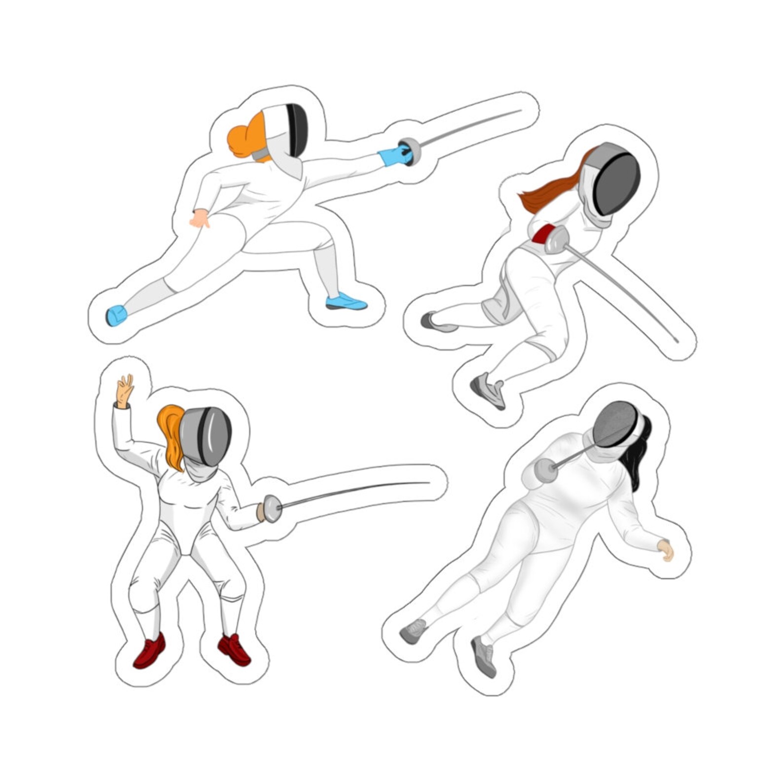 Fencing Stickers Set Fencer Girls and Women Cartoons. - Etsy