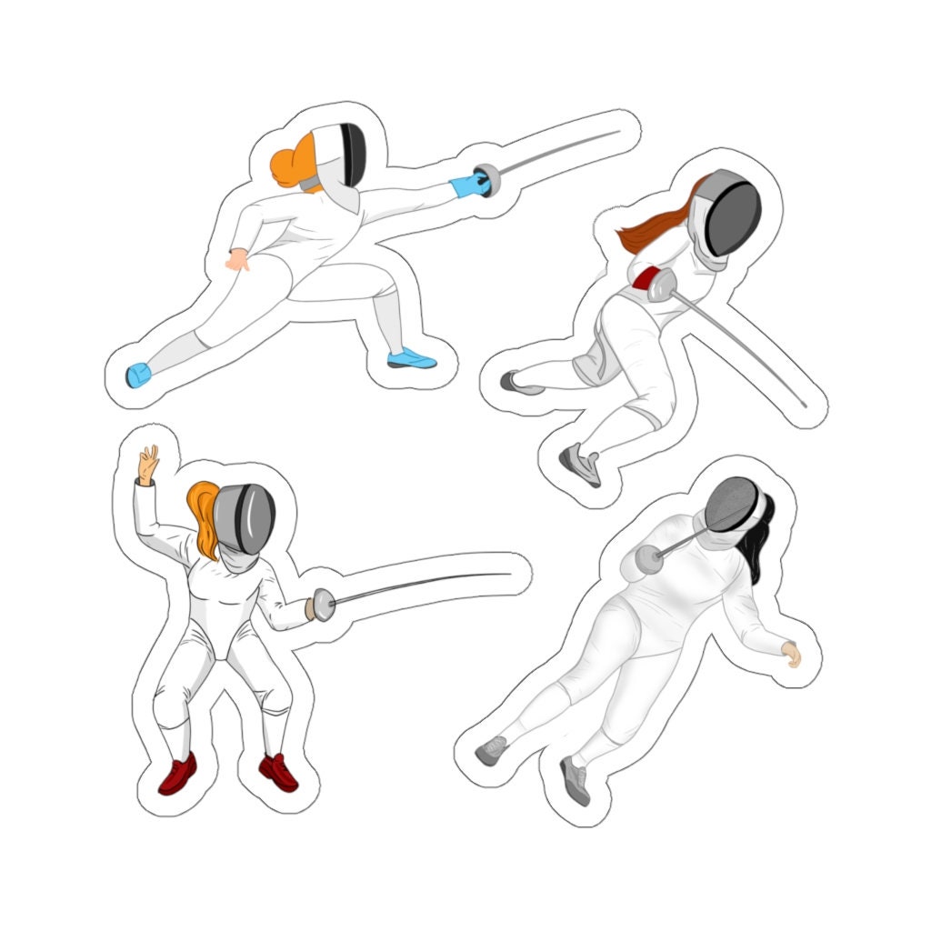 Fencing Stickers Set Fencer Girls and Women Cartoons. Original Fencing ...