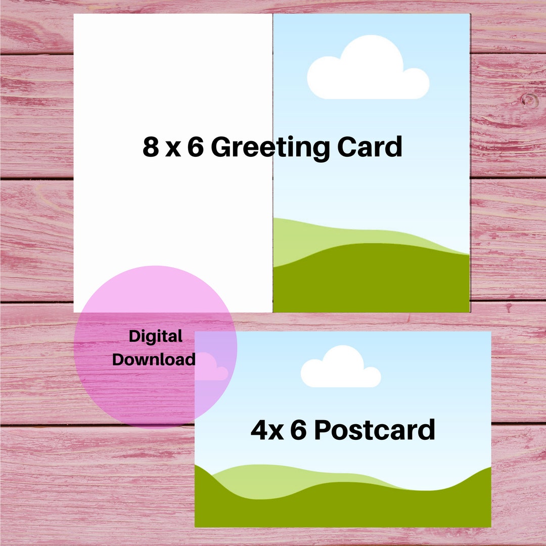 Postcard Greeting Card Template 8x6 & 4x6 Sizes DIY Printable Design ...