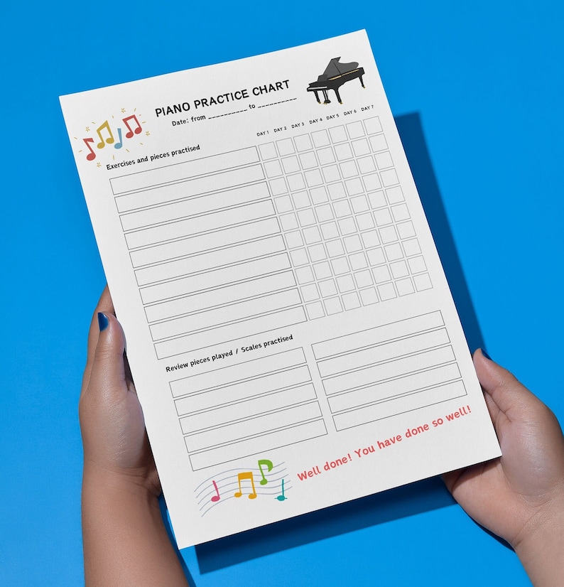 Piano Music Practice Chart | Learning the Piano Chart | Simple Reward Chart for Piano | Keyboard ...