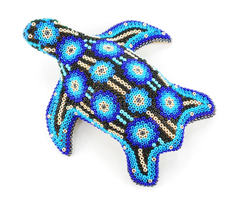 Huichol Native Beaded Turtle With Blue Peyote Very Tine Size 15 Seed ...