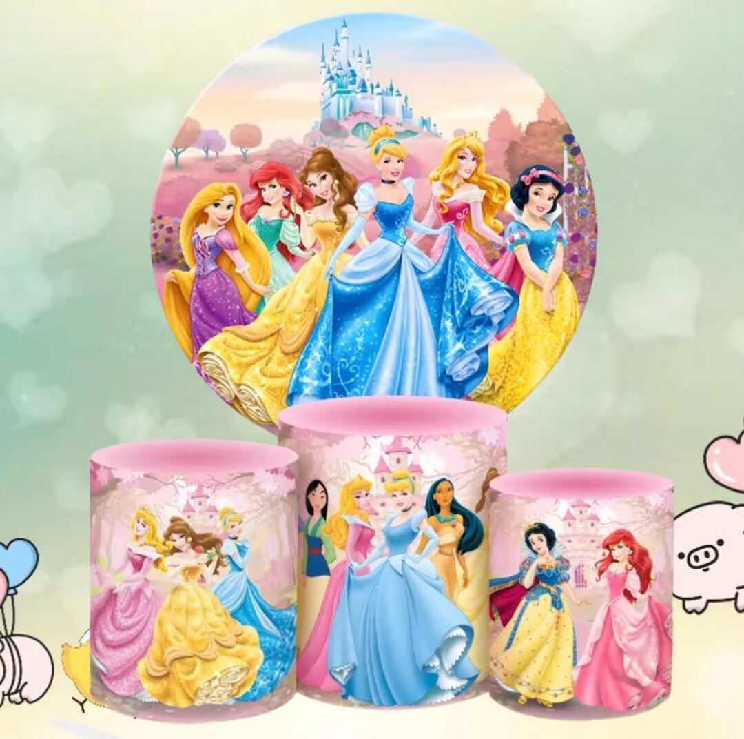 Disney Princess Castle Round Backdrop Pink Girl Baby Shower Elastic ...