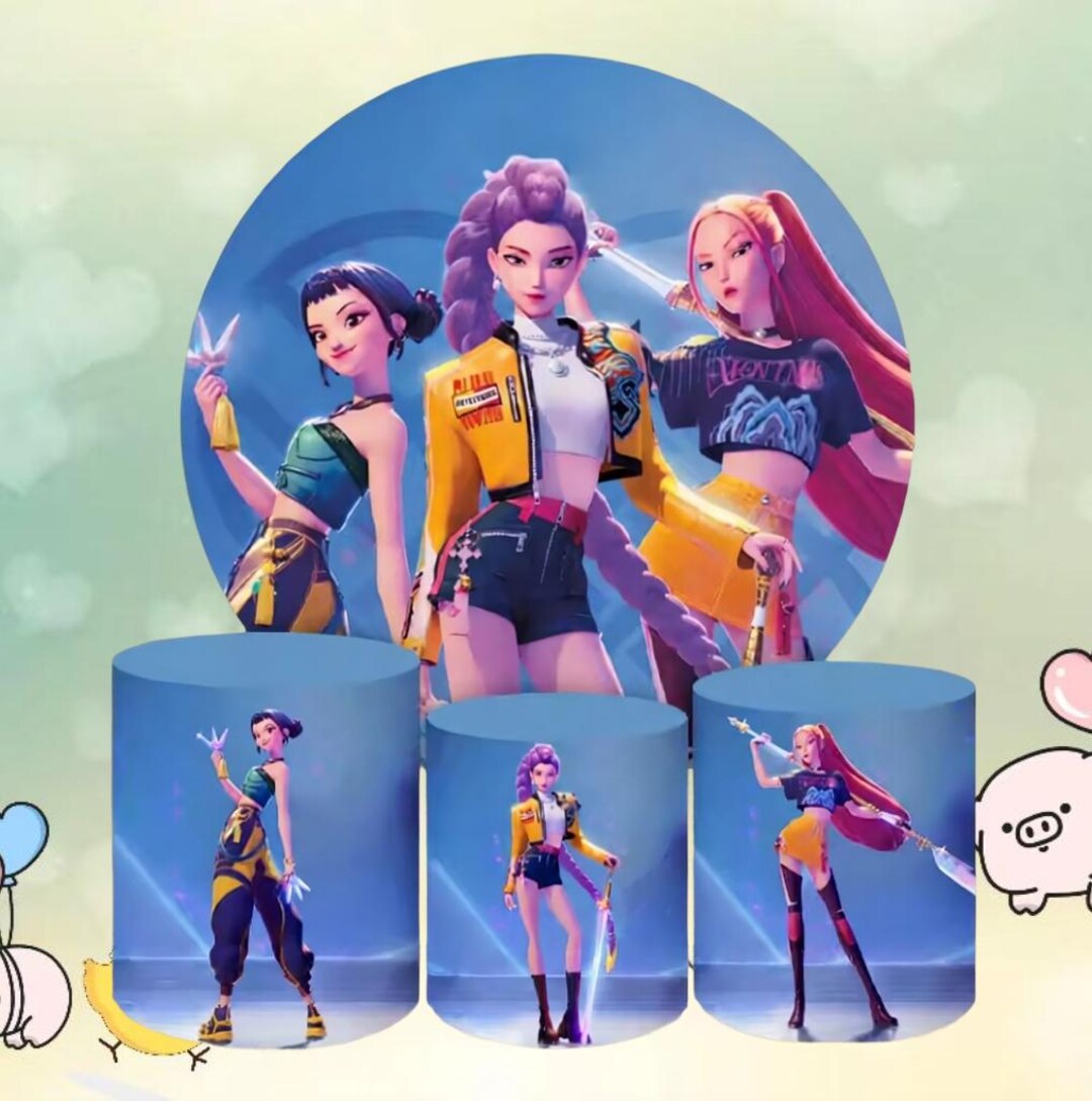 Kpop Demon Hunters Round Cover Mira Zoey Rumi Backdrop Custom Cylinder ...