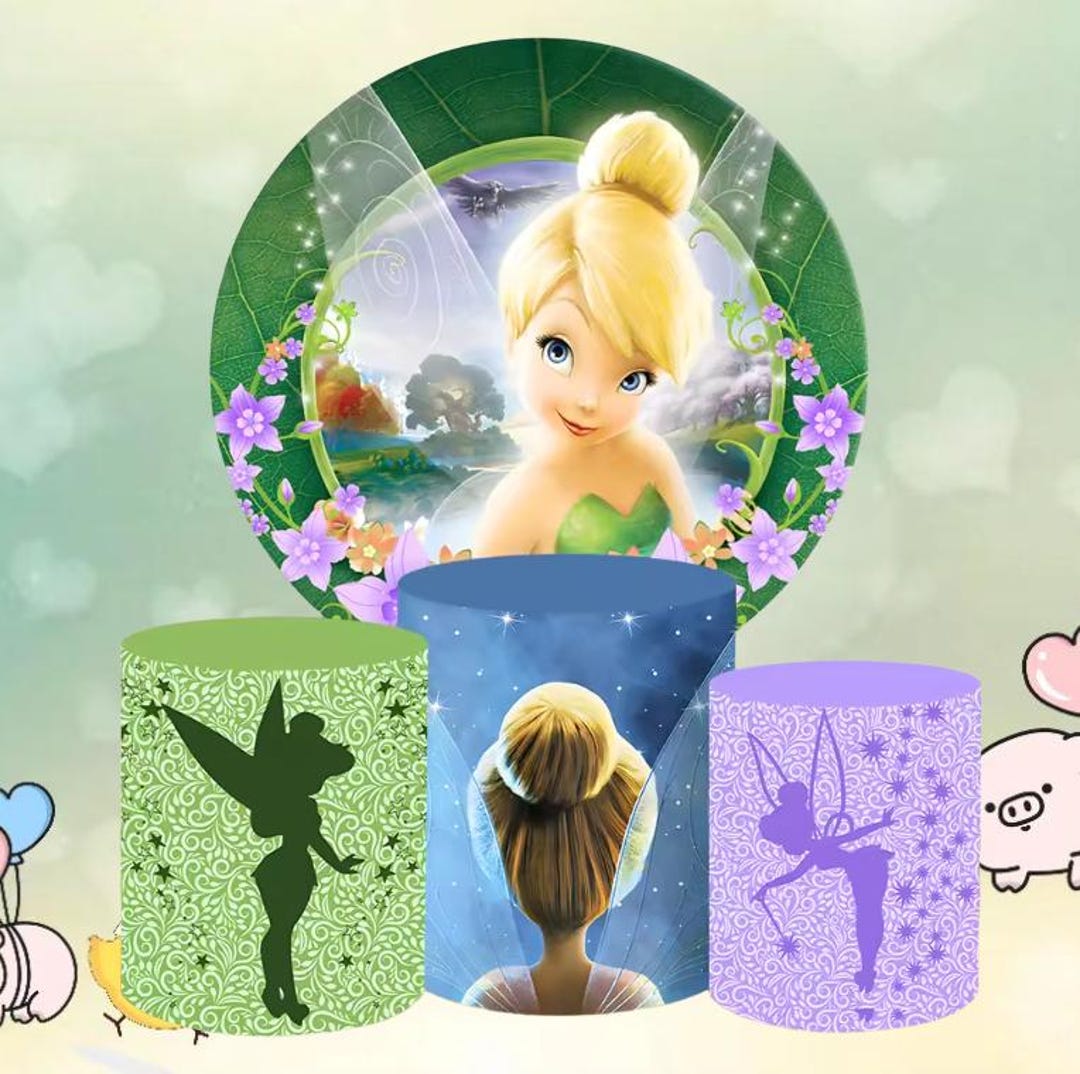 Tinkerbell Round Backdrop Fairy Princess Customized Elastic Cylinder ...