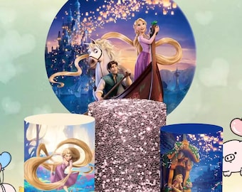 Rapunzel Tangled Round Backdrop Banner Princess Cylinder Cover Backdrop ...