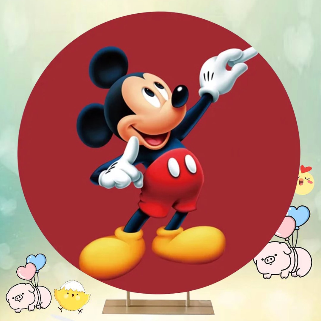 Happy Birthday Party Round Backdrops Disney Mickey Mouse Polyester ...