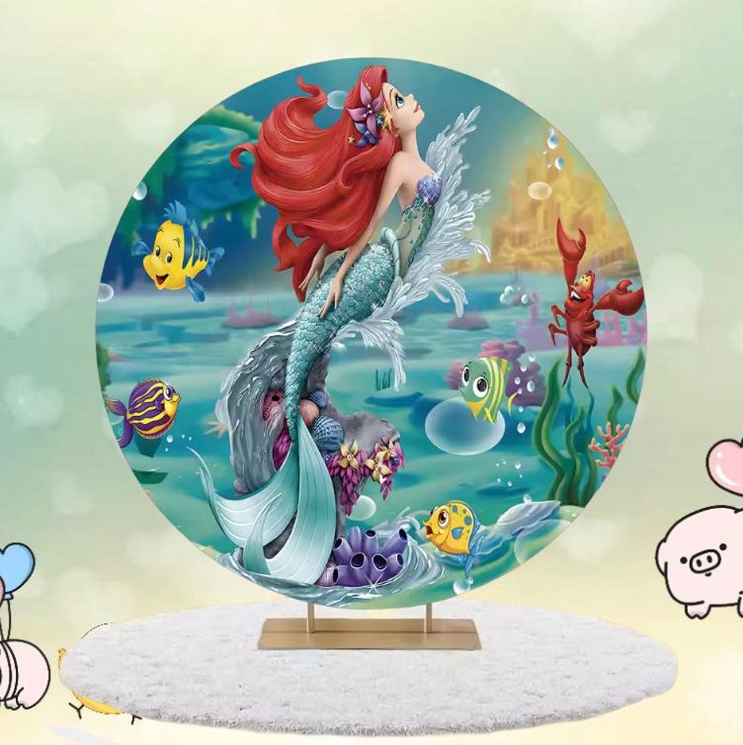 Ariel Mermaid Round Backdrop, Disney Princess Baby Shower, Elastic ...