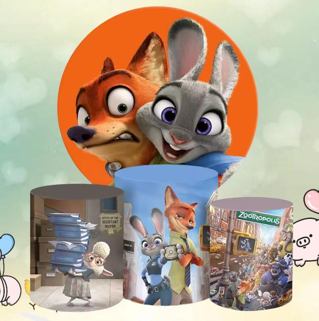 Round Backdrop Disney Zootopia Bunny Judy and Nick Fox Birthday Party ...