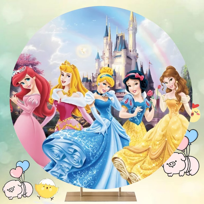 Disney Princess Girls Birthday Party Round Backdrops Cover Baby Shower ...