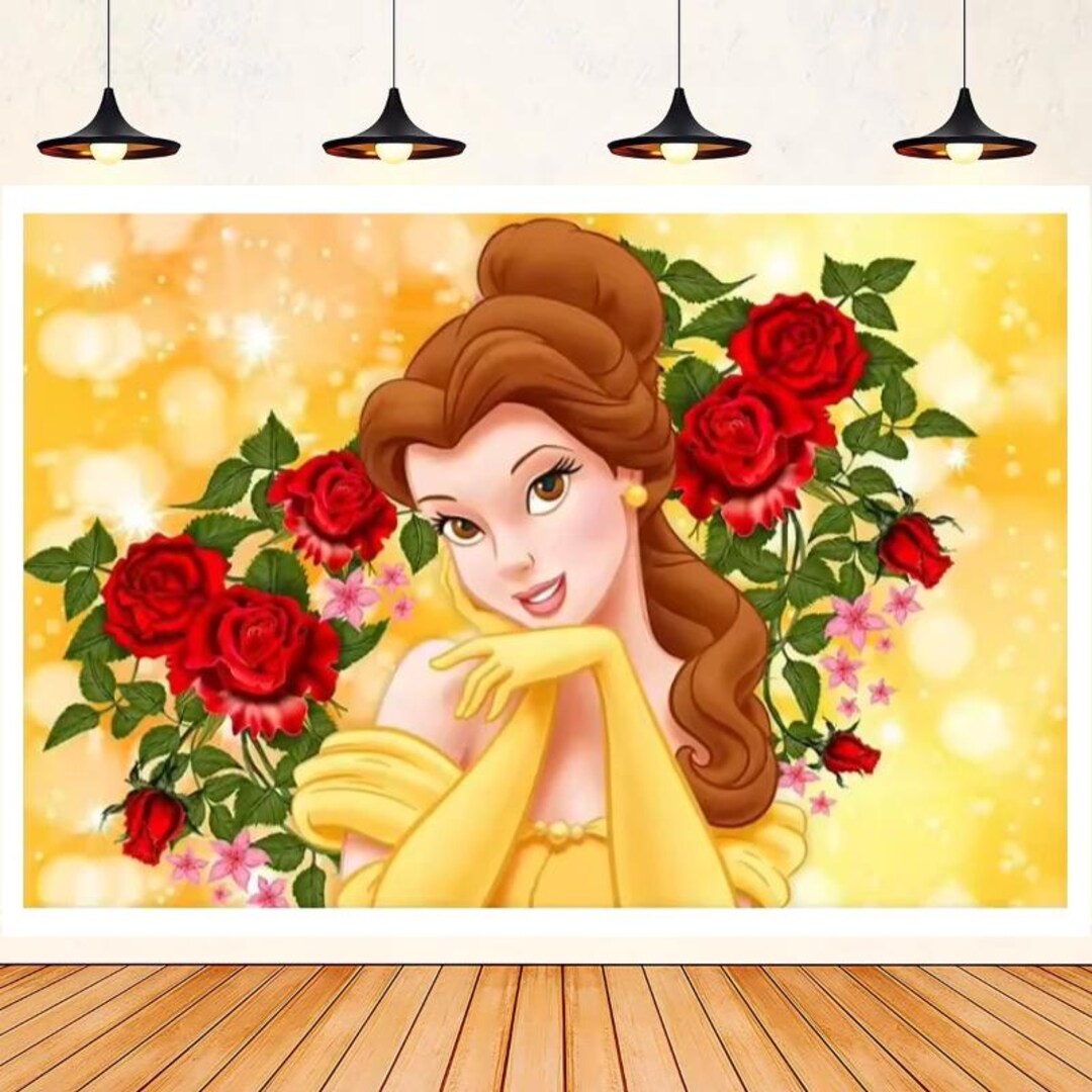 Beauty and Beast Backdrop Red Curtain Castle Cartoon Bella Birthday ...