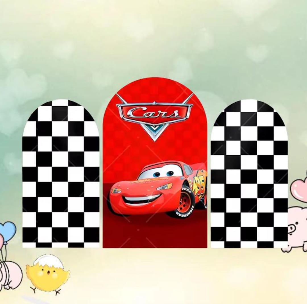 Cartoon Cars Arch Backdrop Double Side Cover Boy Birthday Party Decor ...