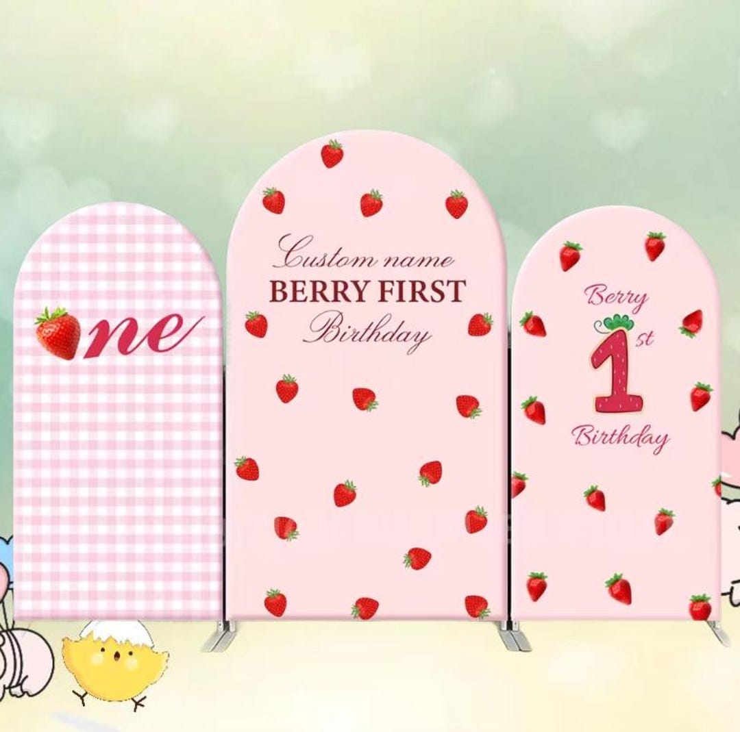 Strawberry 1st Birthday Arch Backdrop: Double Sided, Custom Name - Etsy