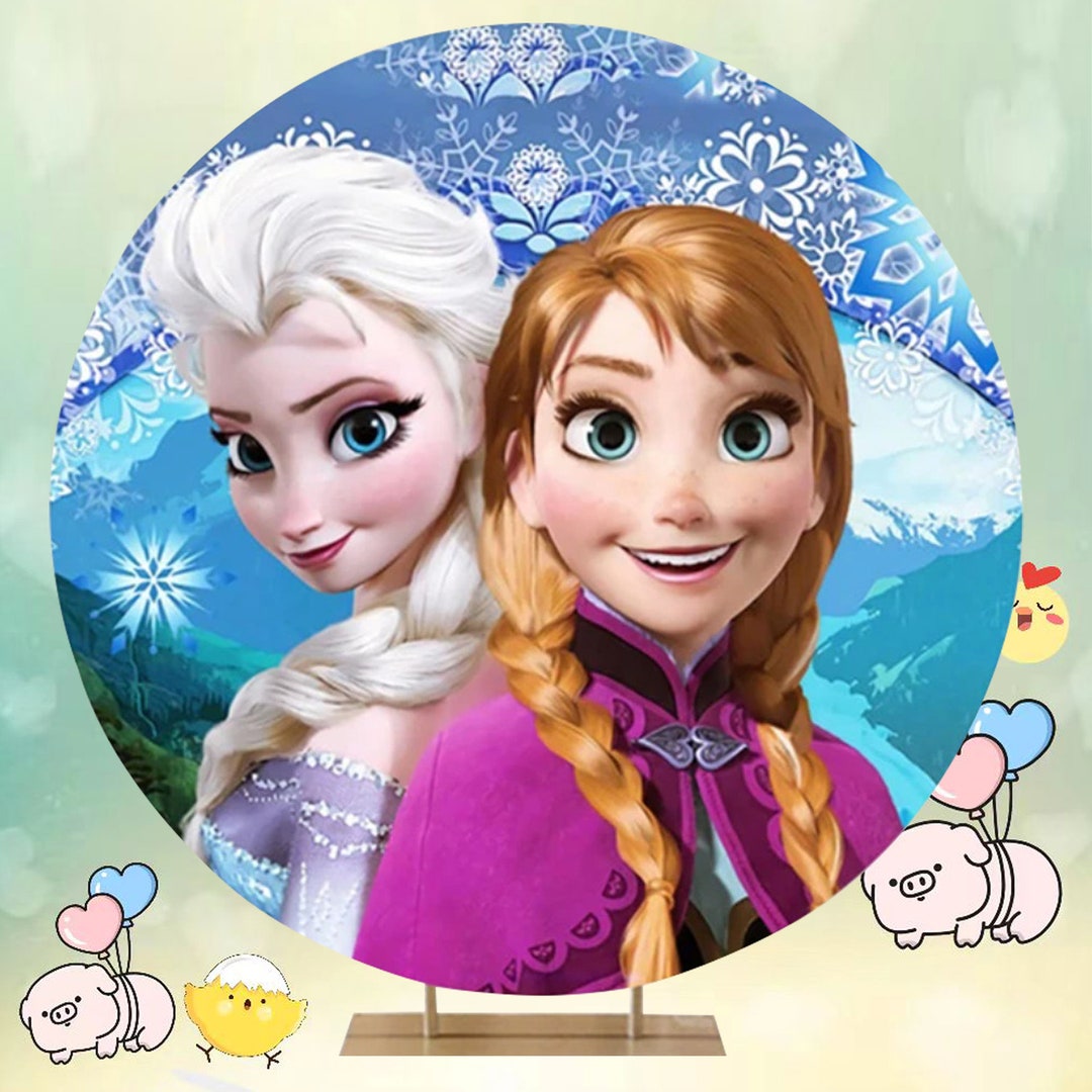 Winter Frozen Elsa Anna Princess Girls Birthday Party Round Circle ...