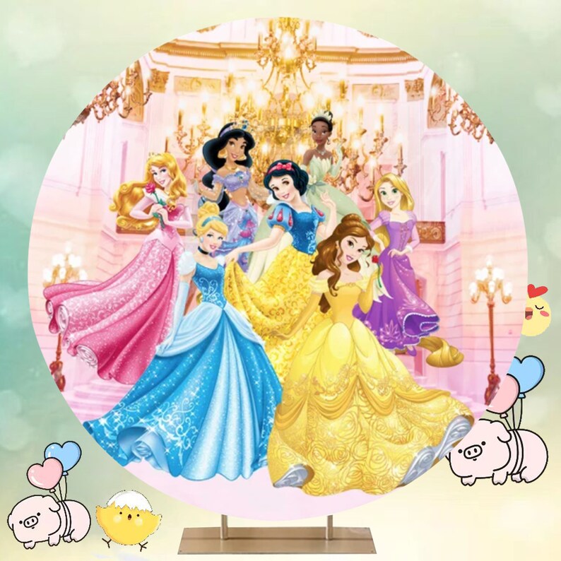 Disney Princess Girls Birthday Party Round Backdrops Cover Baby Shower ...