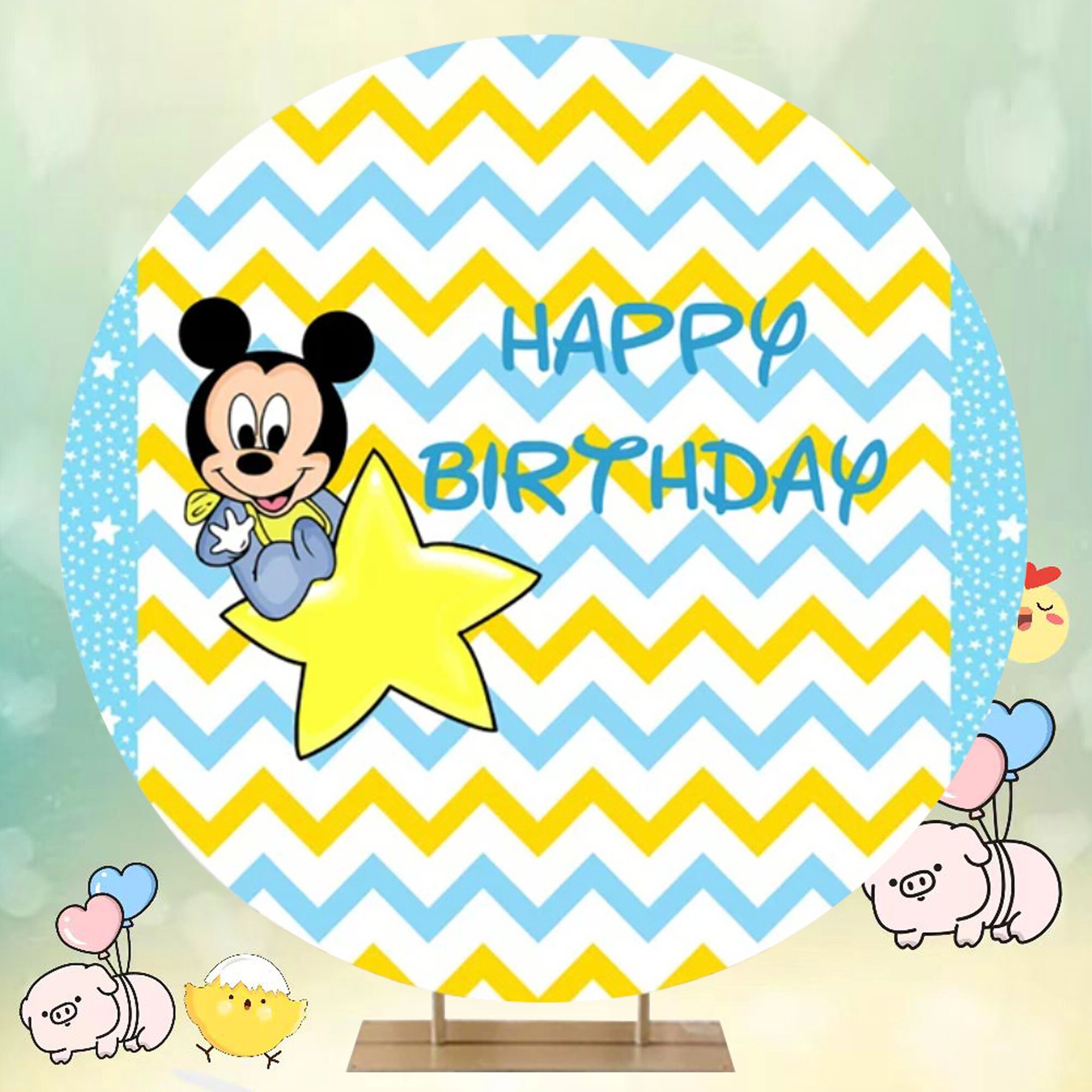 Disney Mickey Mouse Happy Birthday Party Round Backdrops Polyester ...
