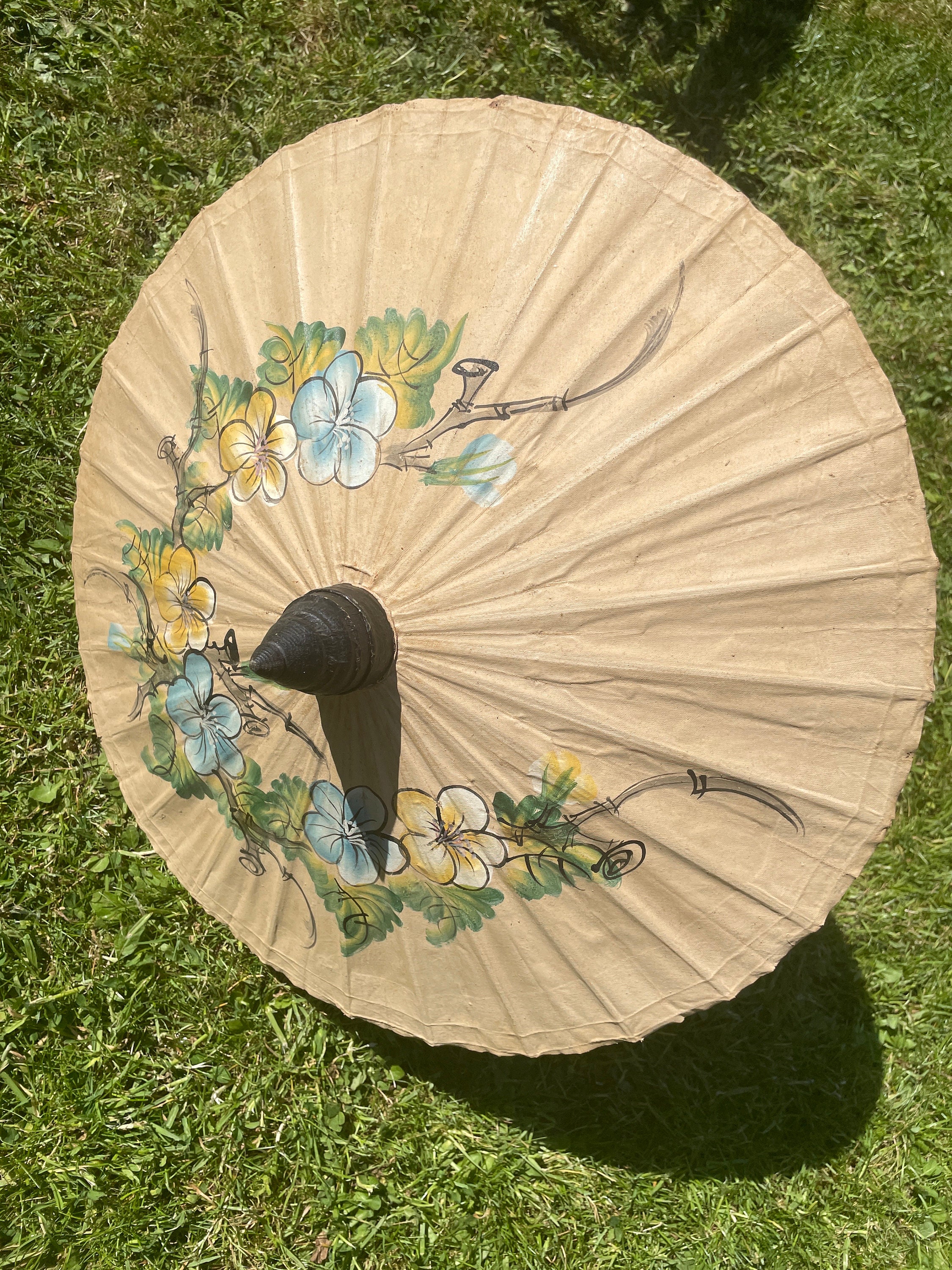 Vintage Canvas Paper Chinese Parasol With Hand Painted Floral - Etsy