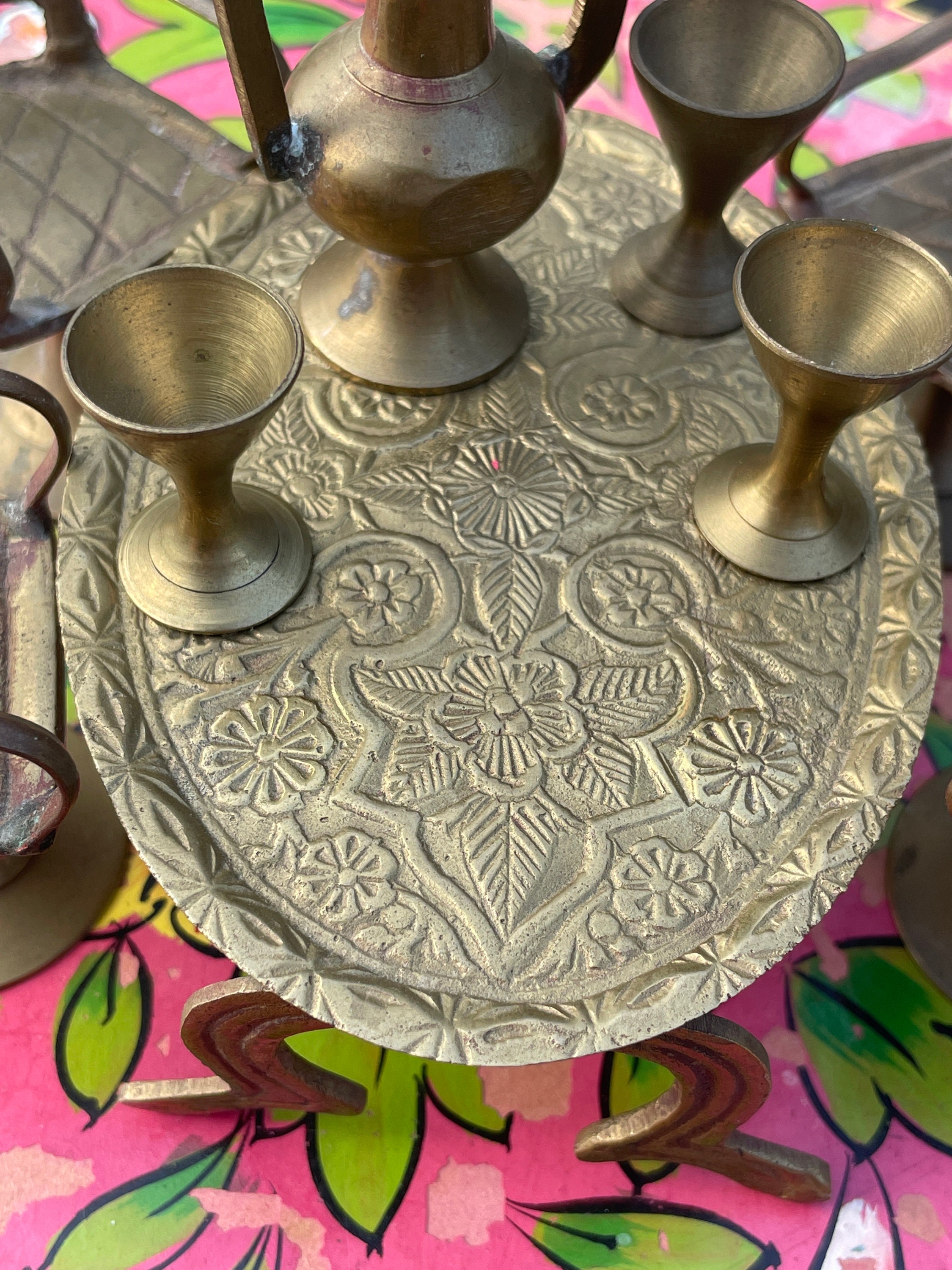 Vintage Mini Indian Aftaba Set/ Tiny Indian Brass Table/ Dolls House ...