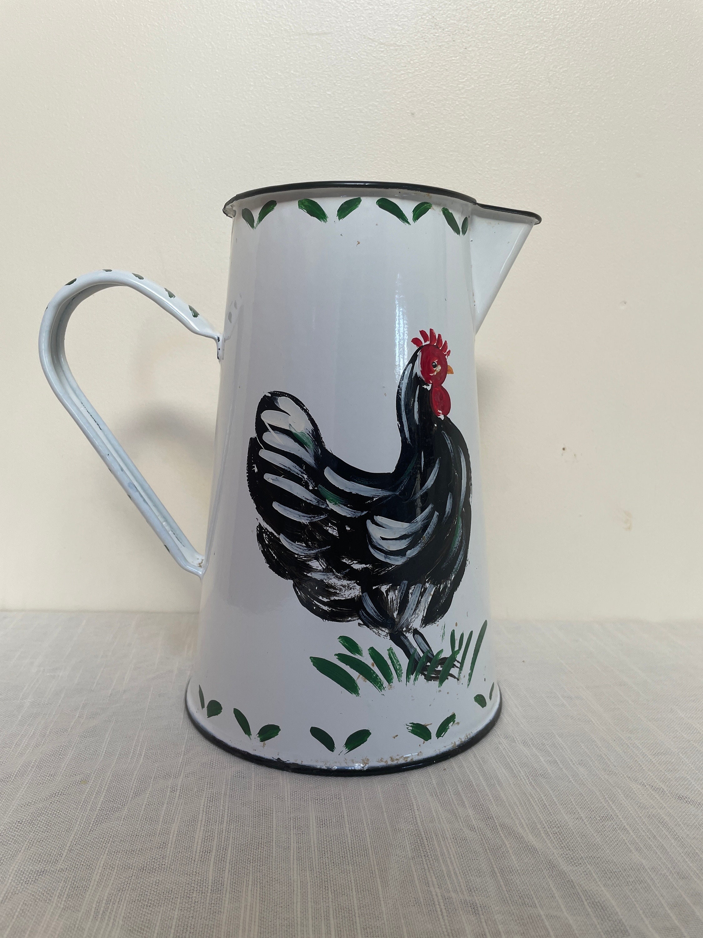 Vintage Hand Painted Enamel Jug With Chicken Decoration// Farmhouse ...