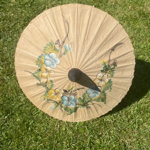 Vintage Canvas Paper Chinese Parasol With Hand Painted Floral Design - Etsy