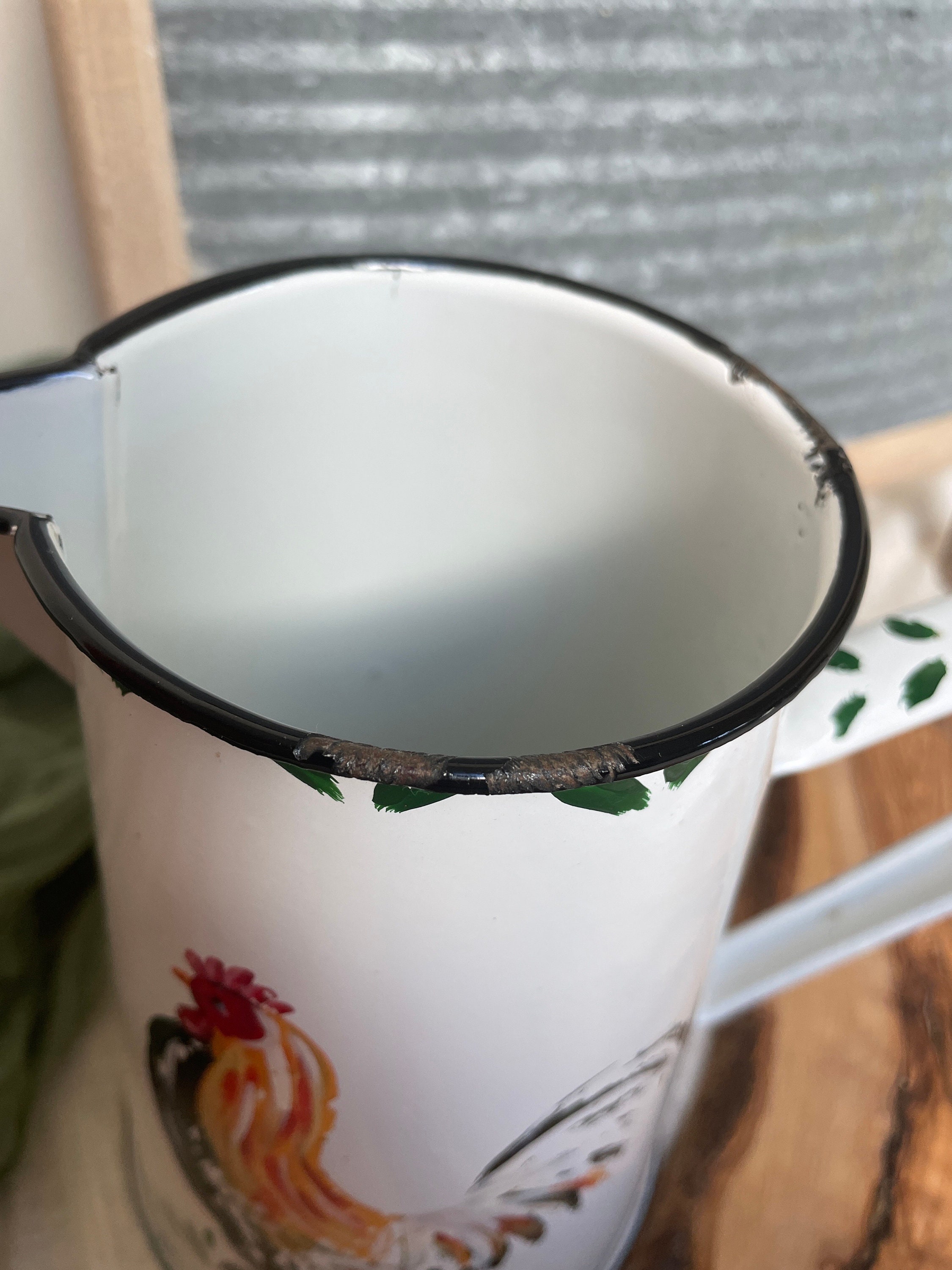 Vintage Hand Painted Enamel Jug With Chicken Decoration// Farmhouse ...