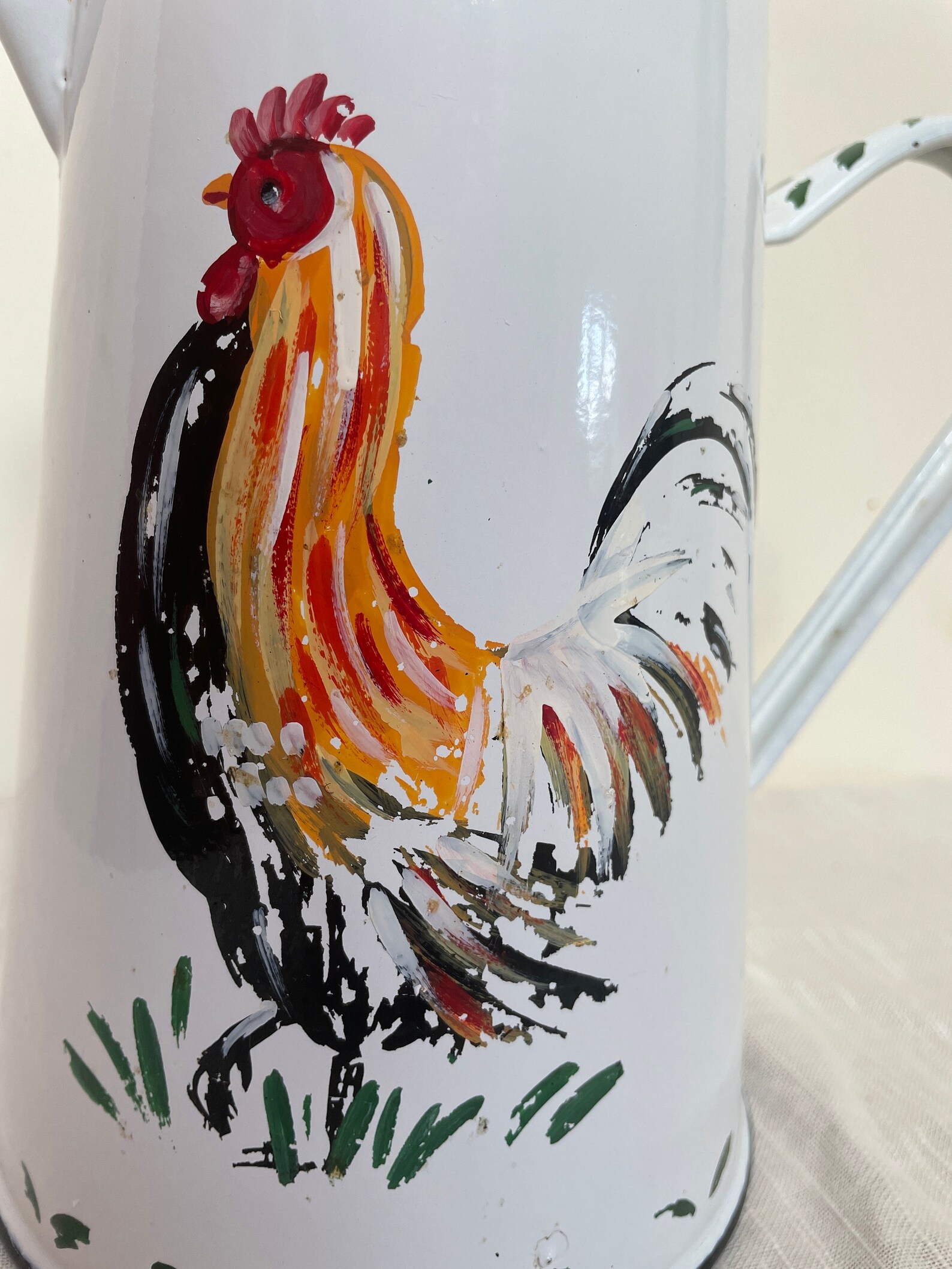 Vintage Hand Painted Enamel Jug With Chicken Decoration// Farmhouse ...