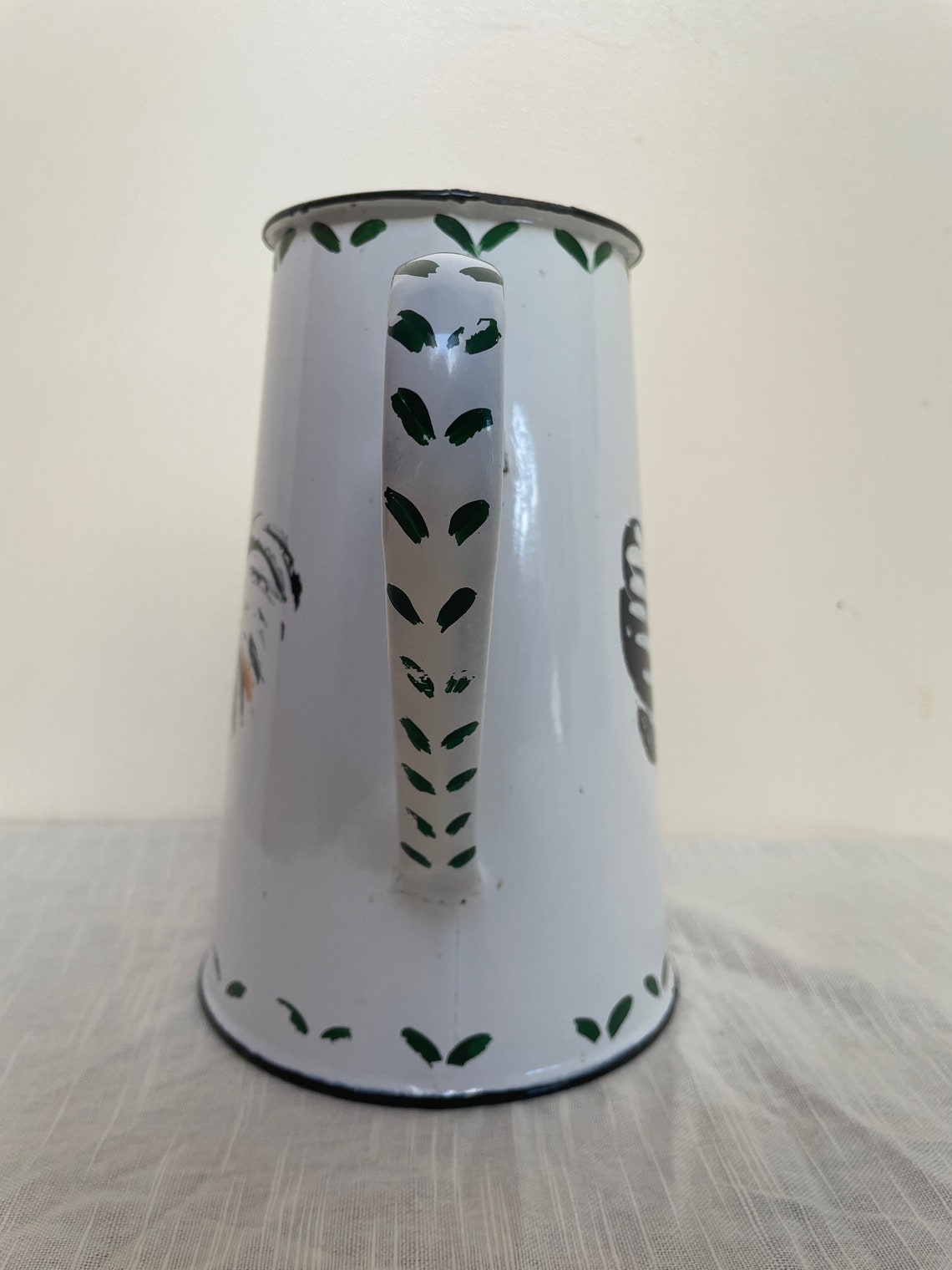 Vintage Hand Painted Enamel Jug With Chicken Decoration// Farmhouse ...