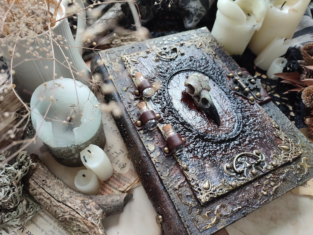 Witchy Book of Shadows Grimoire Journal Spellbook Raven Skull Book ...