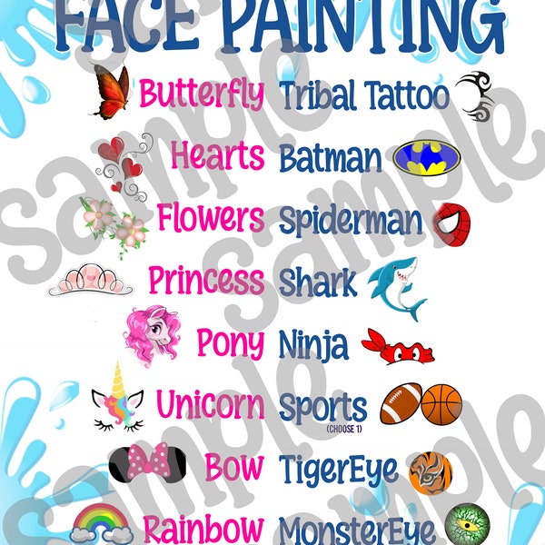 Face Painting Menu - Etsy