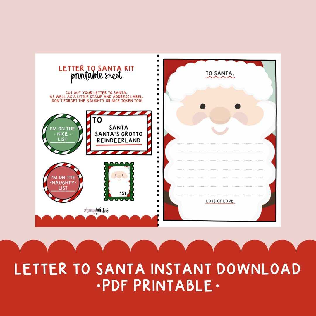 Letter to Santa Instant Digital Download A4 Sheet, Kids Christmas Eve ...