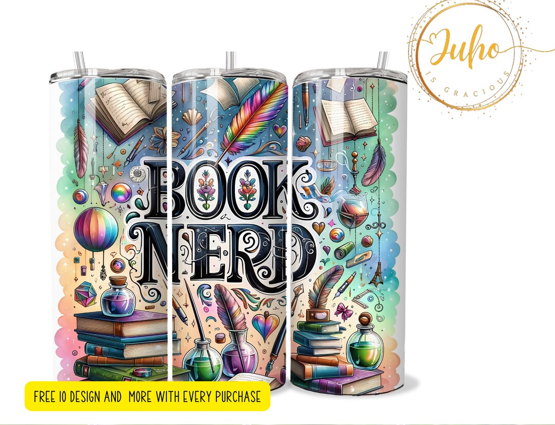 20oz Books Nerd Skinny Tumbler Wrap Png , Digital Download , Book Lovers Tumbler - Etsy