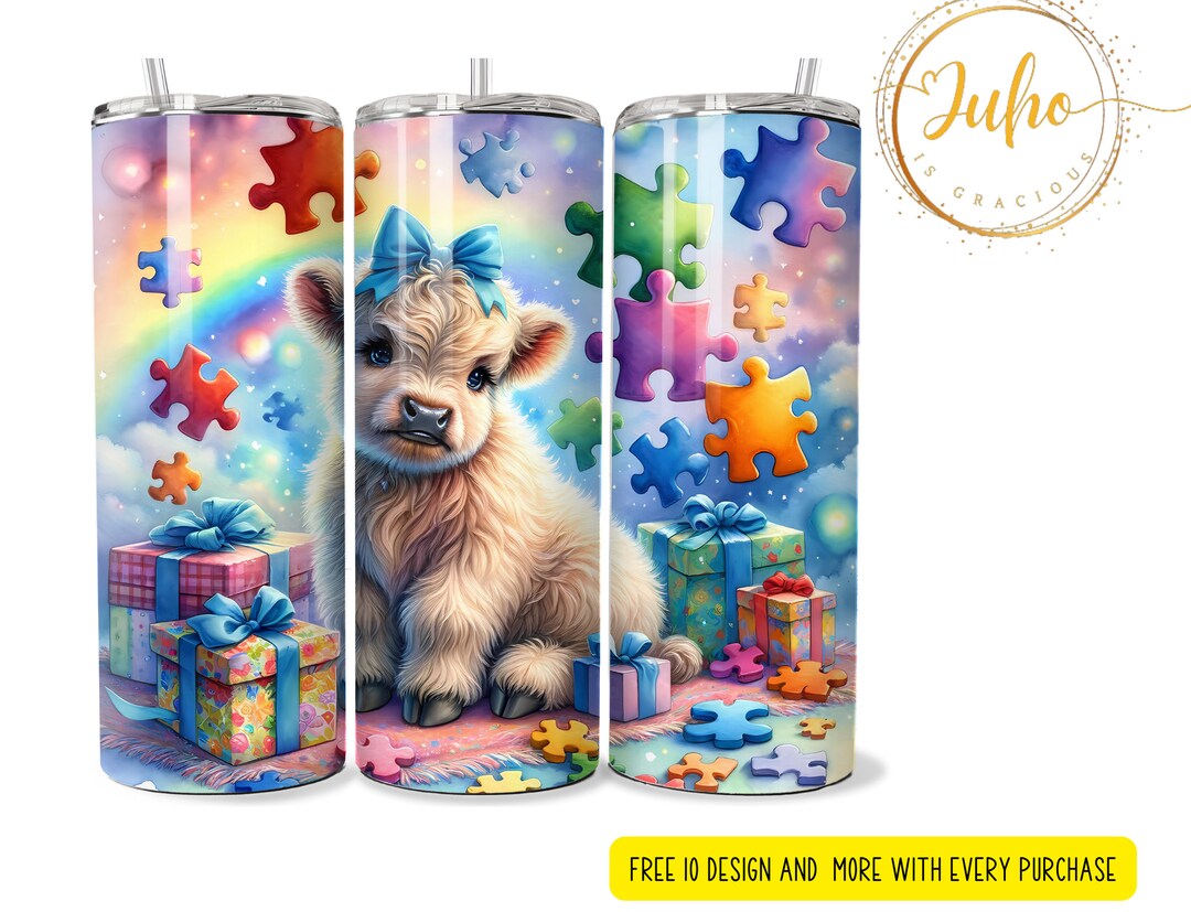 Baby Cow Highland Autism Awareness 20 Oz Skinny Tumbler Design ...