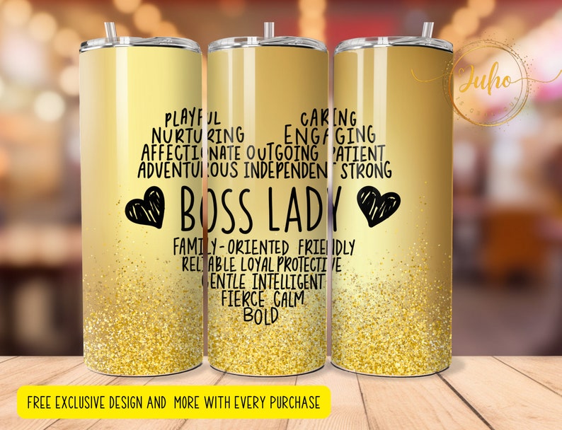 Boss Lady Gold Heart Tumbler Sublimation Wraps | 20oz Tumbler PNG ...