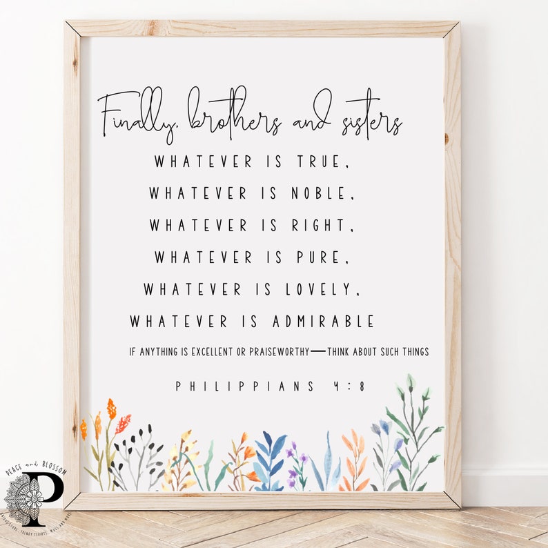 Philippians 4:8 Christian Whatever is True Sign Wall Art Print - Etsy