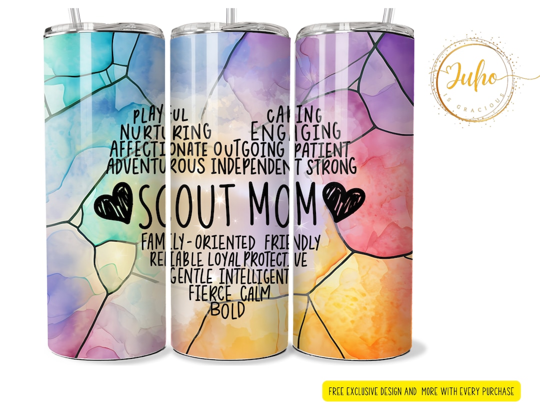 Scout Mom Heart Tumbler Sublimation Wraps | 20oz Tumbler PNG Skinny ...