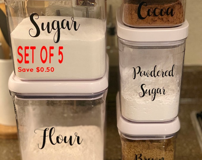 SET OF 5 Kitchen Food Labels Flour, Sugar, Powdered Sugar, Brown Sugar ...
