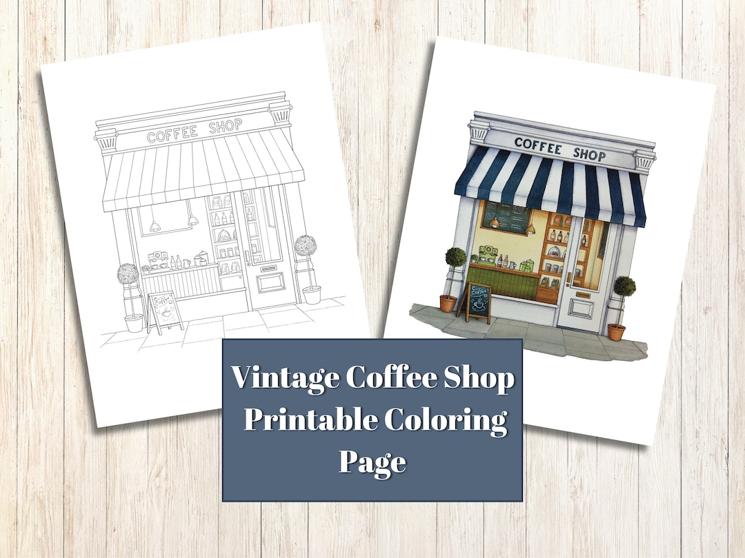 Vintage Coffee Shop Printable Coloring Page - Etsy